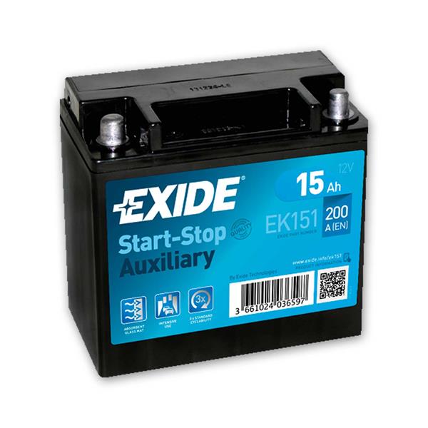 Exide EK151 AGM Batterie 12V 15Ah 240A – Start-Stop Zusatzbatterie ...